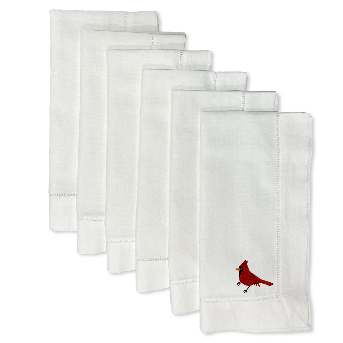 Cardinal on White Single Hemstitch Napkin - 6 piece set – Pitch A ...